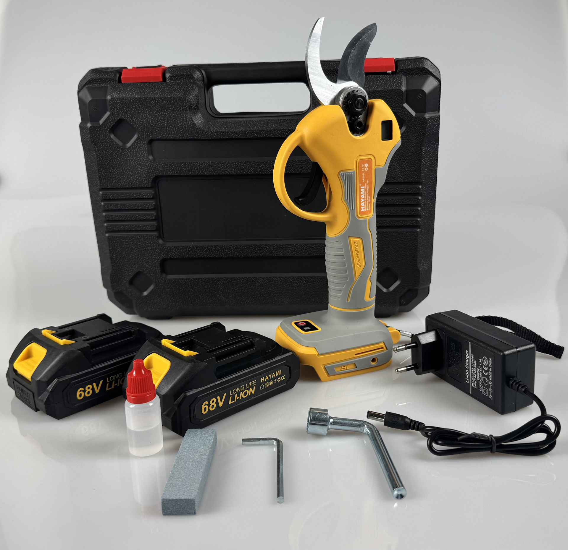 Aku zahradní nůžky Hayami 68V s LCD displejem, 2 bateriemi ...